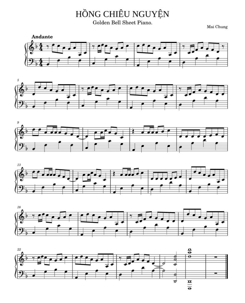 Sheet Piano bài Hồng Chiêu Nguyện - CẢM ÂM VIỆT